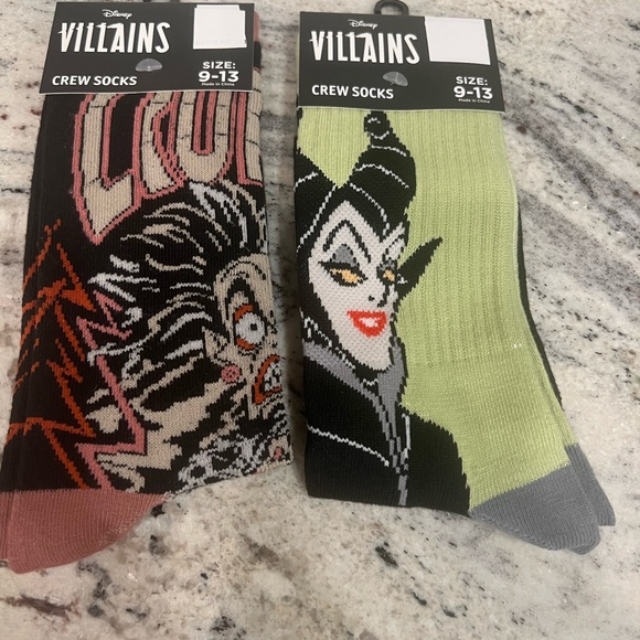 Disney | Accessories | 2 Disney Villains Crew Socks Black And Green ...